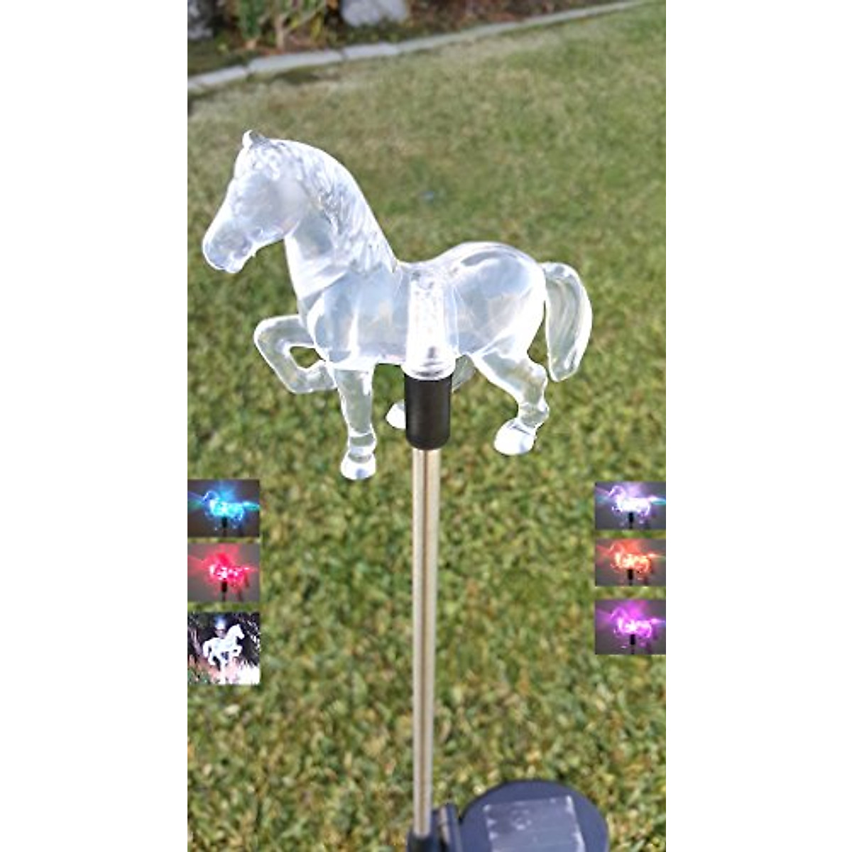Set of 2 Clear Acrylic Horse Solar Yard Stick Color Change Lights
