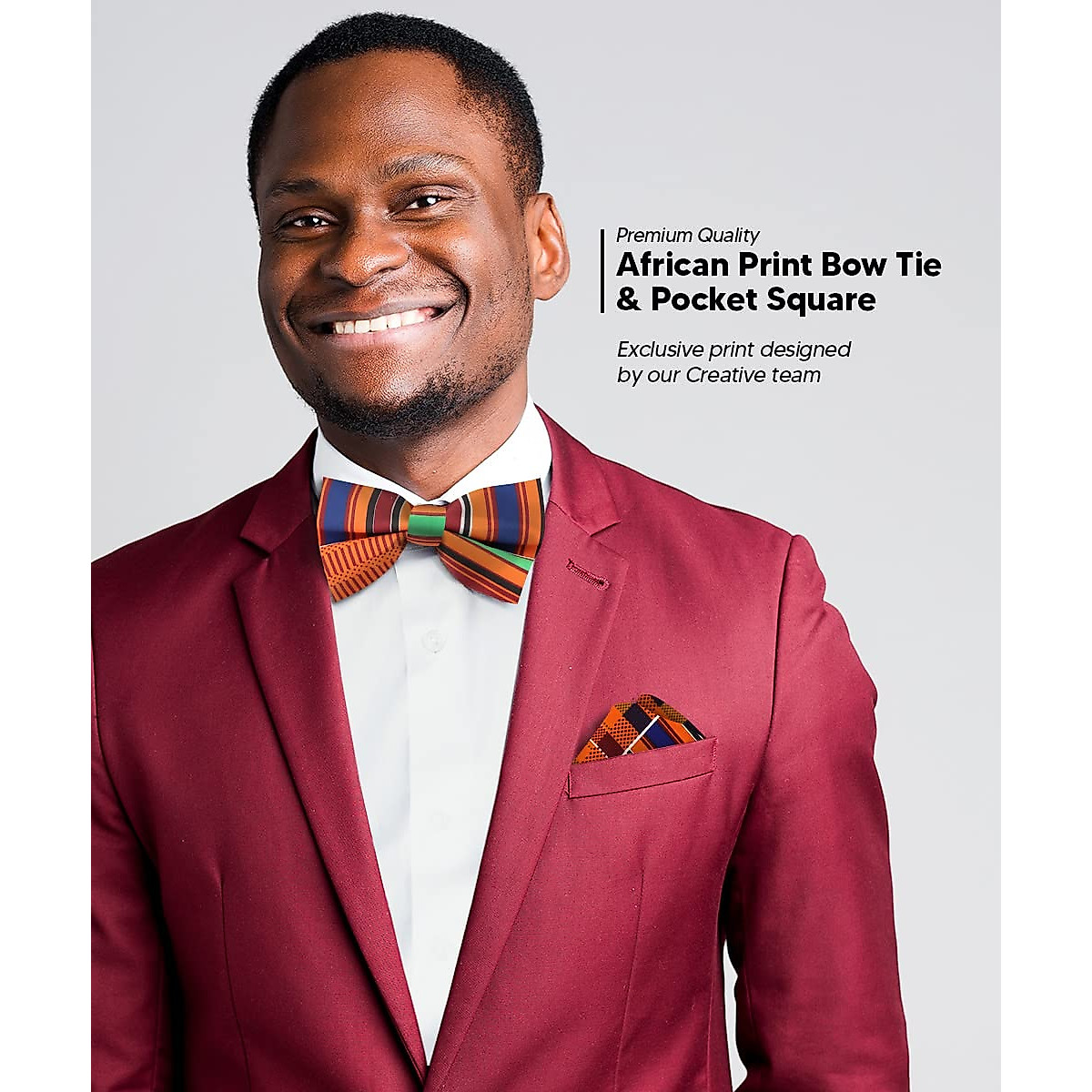 Vittorio Farina Premium African Kente Pre-Tied Bow Ties & Pocket Square Set for Men (Kente #1)