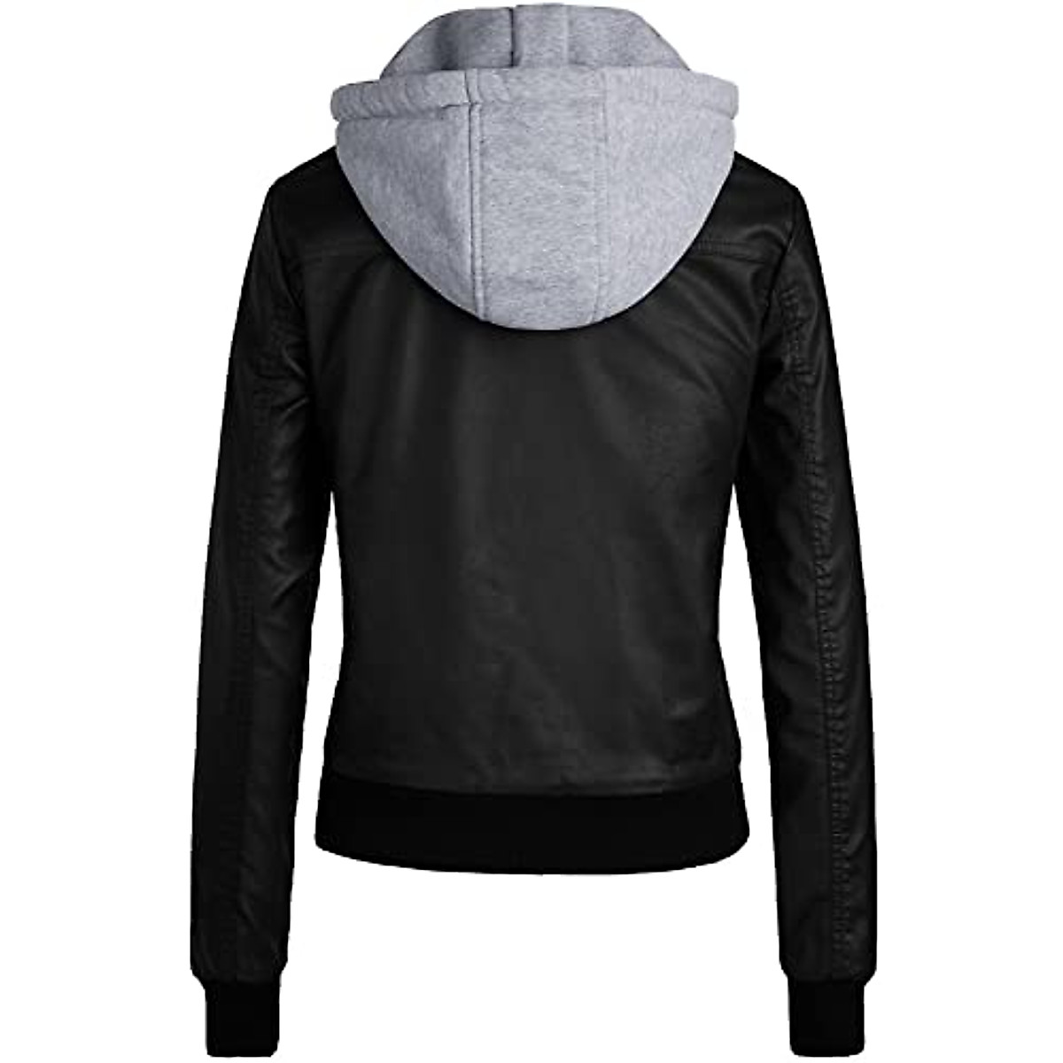 wantdo Women's Faux Leather Motorcycle Jacket with Hoodie Windbreaker Black XL