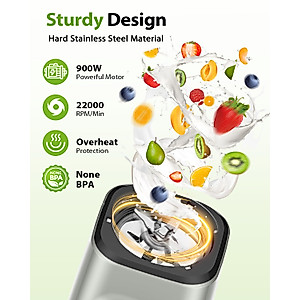 KOIOS Smoothies Blender, 900W Personal Blender and Grinder Combo for Kitchen, Smoothies Maker with 3 Non-BPA Portable Blender Cup for Baby Food, Beans, Nuts, Spice Protein Mixer
