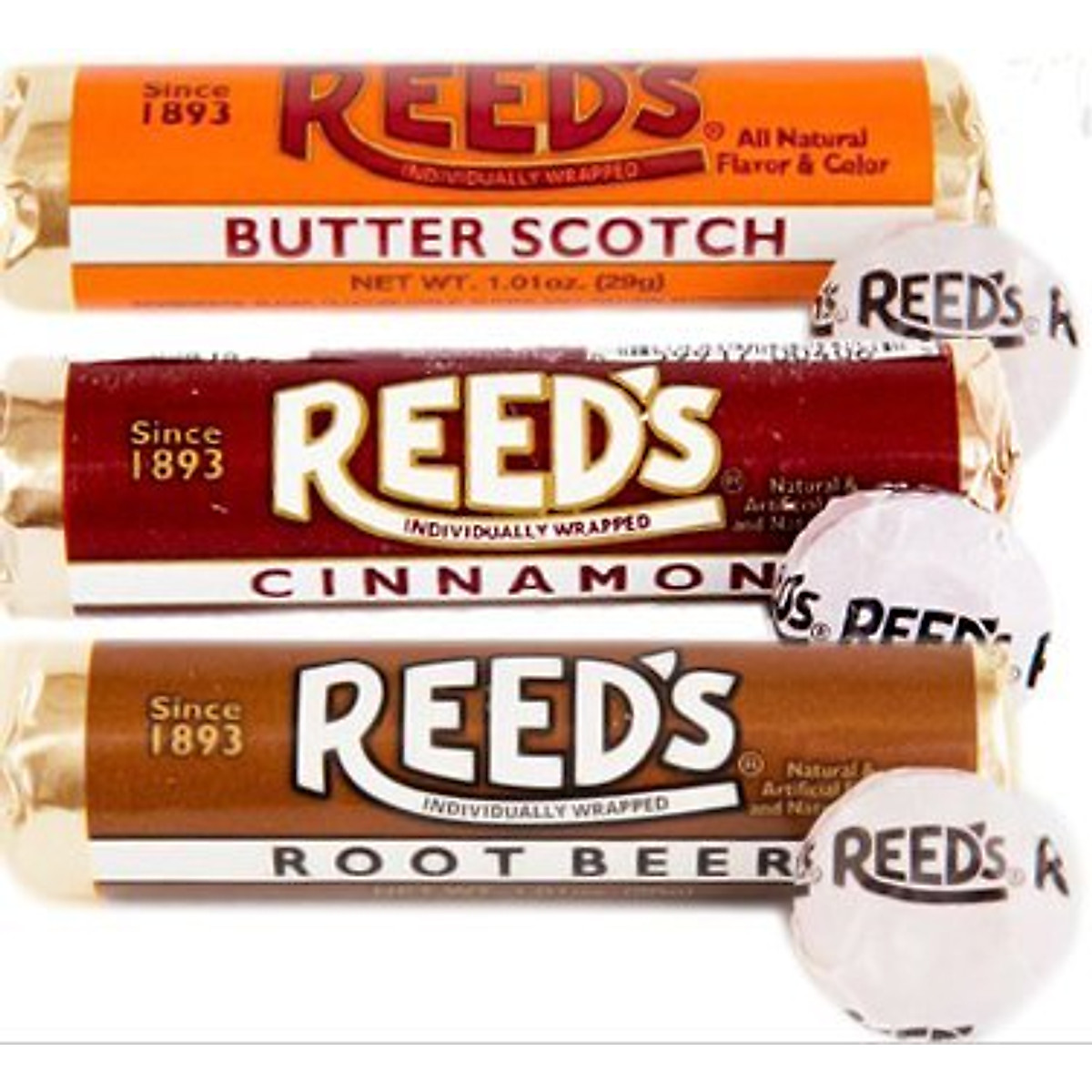 Reeds Hard Candy Rolls- 6ct- 2 Root Beer, 2 Cinnamon, & 2 Butterscotch