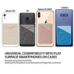 Phone Card Holder Cell Phone Stick On Phone Glitter PU Leather Sleeve Credit for iPhone Samsung Most Smartphones (Rose/Gold)