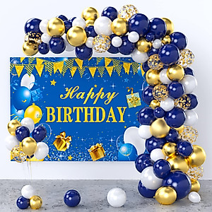 Kedrwa Blue and Gold Birthday Decorations, Blue and Gold Balloon Arch and Birthday Backdrop Blue and Gold Party Balloons for Men Women Birthday Decorations