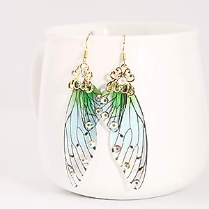 Iumer Imitation Cicada Wing Dangle Earring Hook Women Vintage Minimalist Party Wedding Long Drop Earring,Green