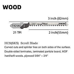 50 Pack T101AO T-Shank Contractor Jigsaw Blade Set Made with HCS, 3-Inch 20TPI Jigsaw Blades Optimized for Cutting Wood, PVC, and Plastic