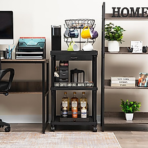 Mind Reader All Purpose Rolling Cart, Printer Cart, Utility Cart, Kitchen Cart, Coffee Cart, Microwave Cart, Bathroom Cart, 3 Tier, Black with Free Condiment Organizer