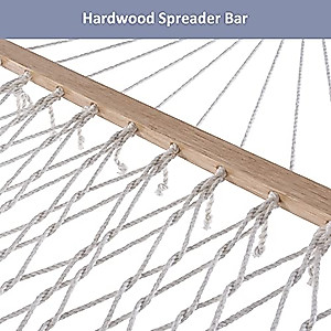 SUNCREAT Portable Double Rope Hammock with Pad, Two Person Tree Hammock for Garden, Backyard, Patio, Poolside, Gray Drops