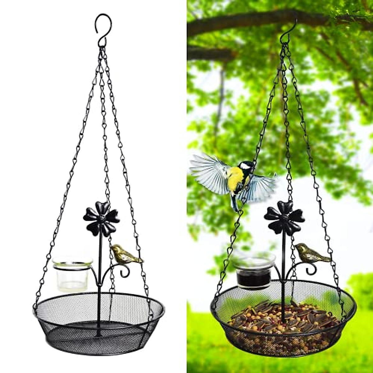 ALLADINBOX Hanging Bird Feeder Tray, Metal Mesh Platform Feeders for Birds Outside, Seed Tray for Bird Feeders, Outdoor Garden Decoration for Wild Backyard Attracting Birds