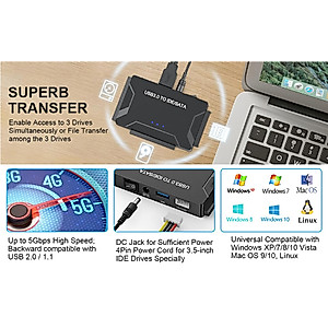 EYOOLD USB 3.0 to SATA IDE Adapter, Hard Drive Reader External Ultra Recovery Converter Compatible with 2.5" 3.5" HDD, SSD,5.25-inch DVD/CD-ROM Optical Drive Data Transfer with Power Supply