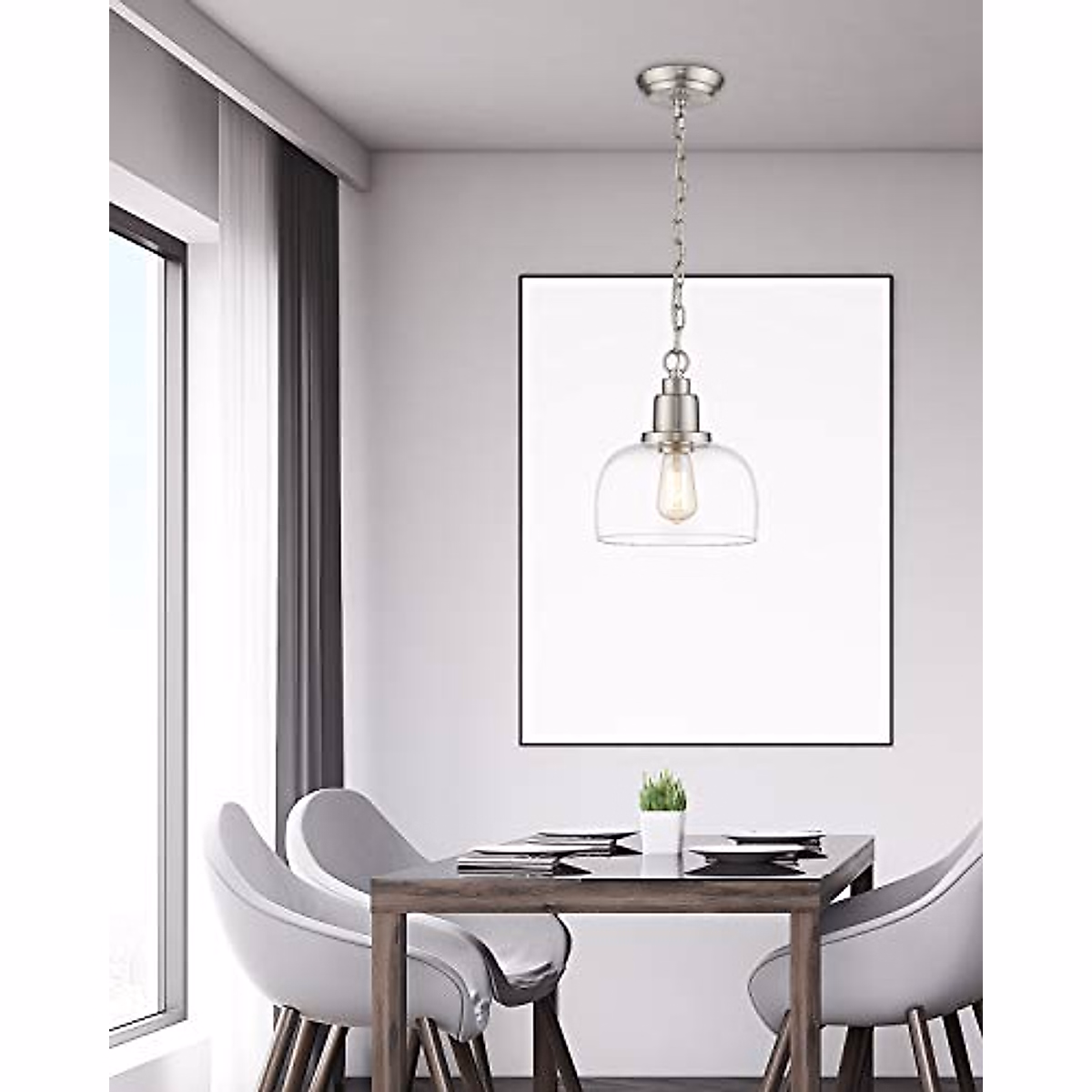 EAPUDUN Modern Farmhouse Pendant Light, 1-Light Industrial Hanging Light Fixture 9.3-inch, Brushed Nickel Finish with Clear Glass Shade, PDA1127-BNK