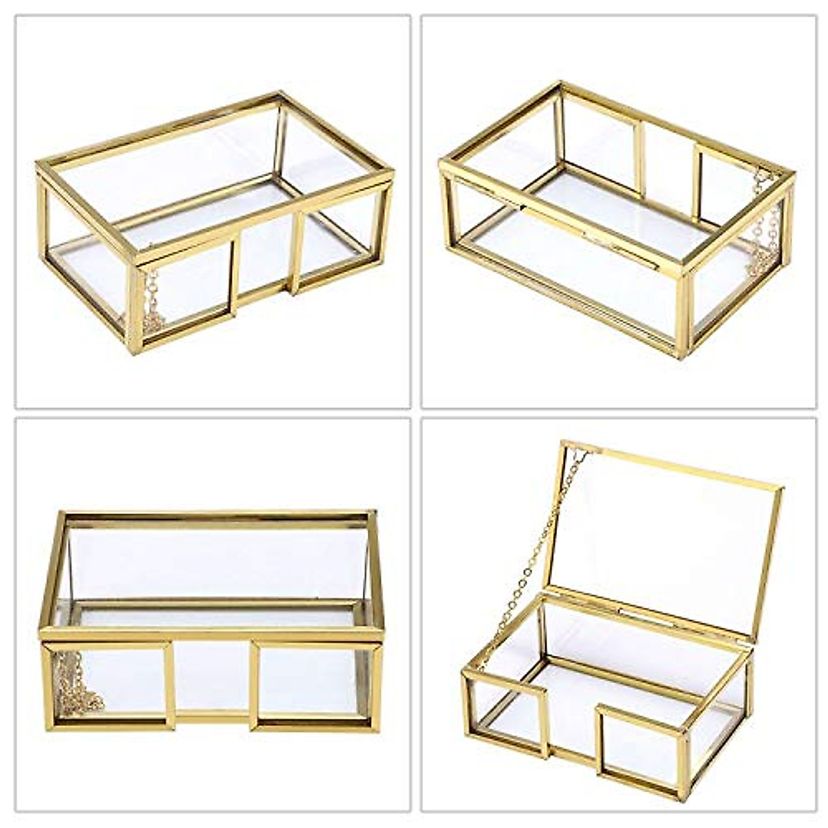 Hipiwe Glass Business Card Holder Box with Lid - Desktop Name Card Display Box Organizer Gold Metal Business Card Container Box for Office Countertop