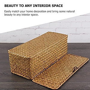 Cabilock Laundry Basket 3- Grid Water Hyacinth Storage Bins: Seagrass Wicker Baskets with Lid Dedsktop Sundries Container Stationary Box Rattan Woven Cosmetics Baskets Wicker Storage Basket