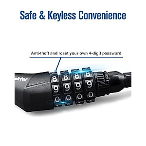 NDakte Bike Lock, Extra Long Straight Cable Lock(6ft to 27ft) with Resettable Combination, Unique Male Narrow Designed to Especially Suitable for Kayak, Scooter and Paddle Boards Canoe Jet Ski