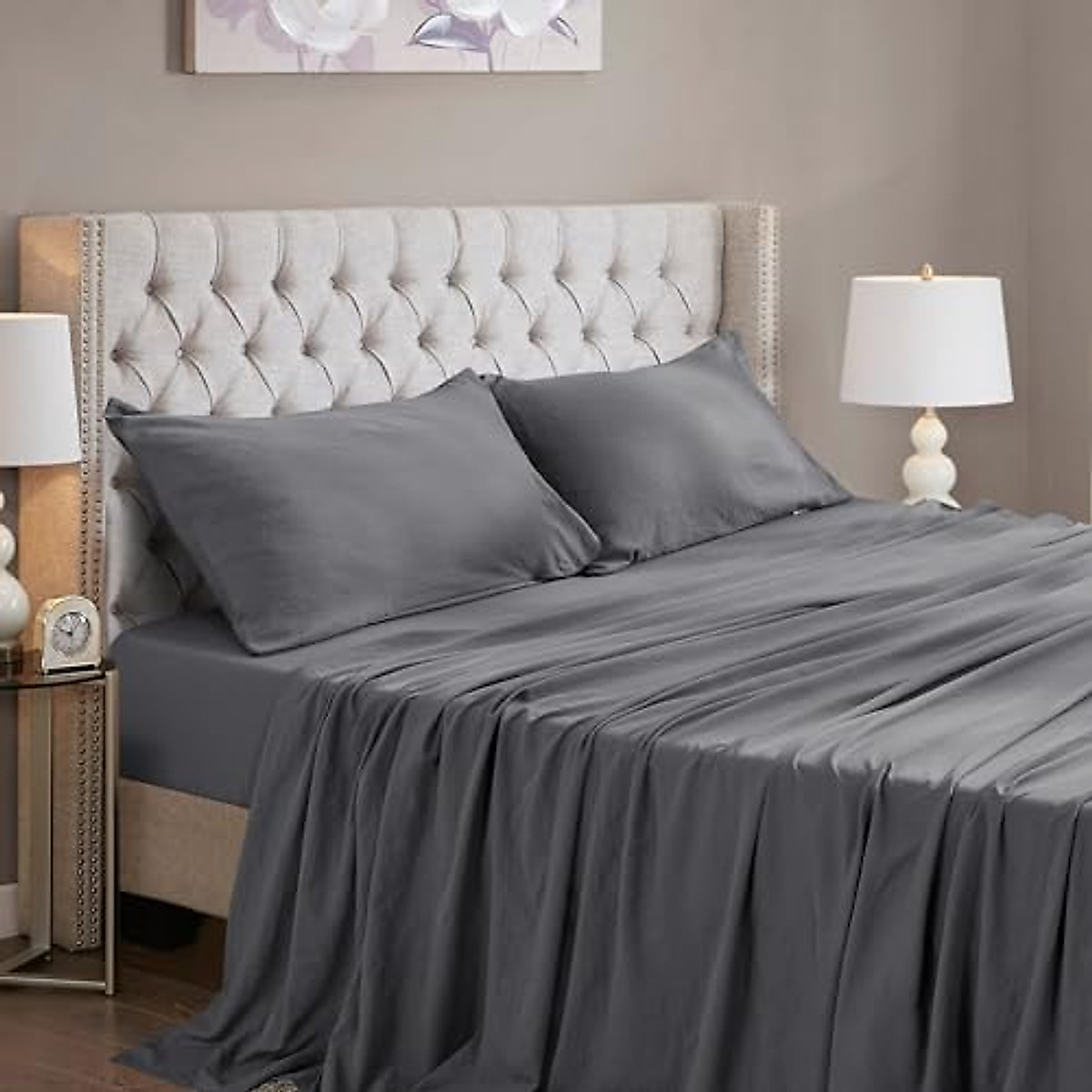 CHUN YI Bed Sheets Twin Size, 3 Piece Sheet Set, Fitted Sheet and Pillowcase Set, Twin Sheets Deep Pocket, Super Soft Breathable Cooling Sheets Hotel Luxury Sheets Easy Care (Grey)