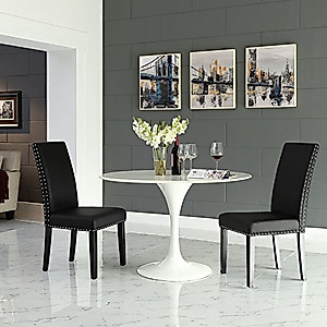 Modway Parcel Faux Leather Upholstered Parsons Dining Side Chair in Black