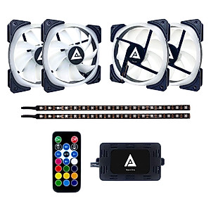 Apevia LP412L2S-RGB Lunar Pro 120mm Silent Dual-Ring RGB Color Changing LED Fan with Remote Control, 28x LEDs & 8X Anti-Vibration Rubber Pads w/ 2 Magnetic LED Strips (4+2-pk)