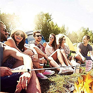Wonderland Marshmallow Roasting Sticks with Wooden Handle Extendable Forks Set of 8 Pcs Telescoping Smores Skewers for Campfire, Firepit, and Sausage BBQ, 32 Inches