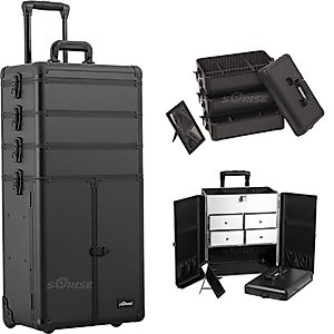 Rolling Travel Case with Tattoo, Piercing, and Cosmetic Supply Compartments — Aluminum Construction and Key Locks