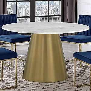 Best Master Furniture Julius Contemporary 50" Round Marble Dining Table with Gold Base for 4