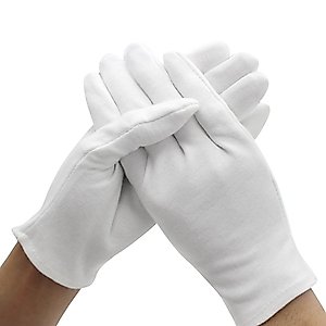 Amariver White Cotton Gloves, 6 Pairs 9.4'' Extra Large Size 12 Pcs Gloves