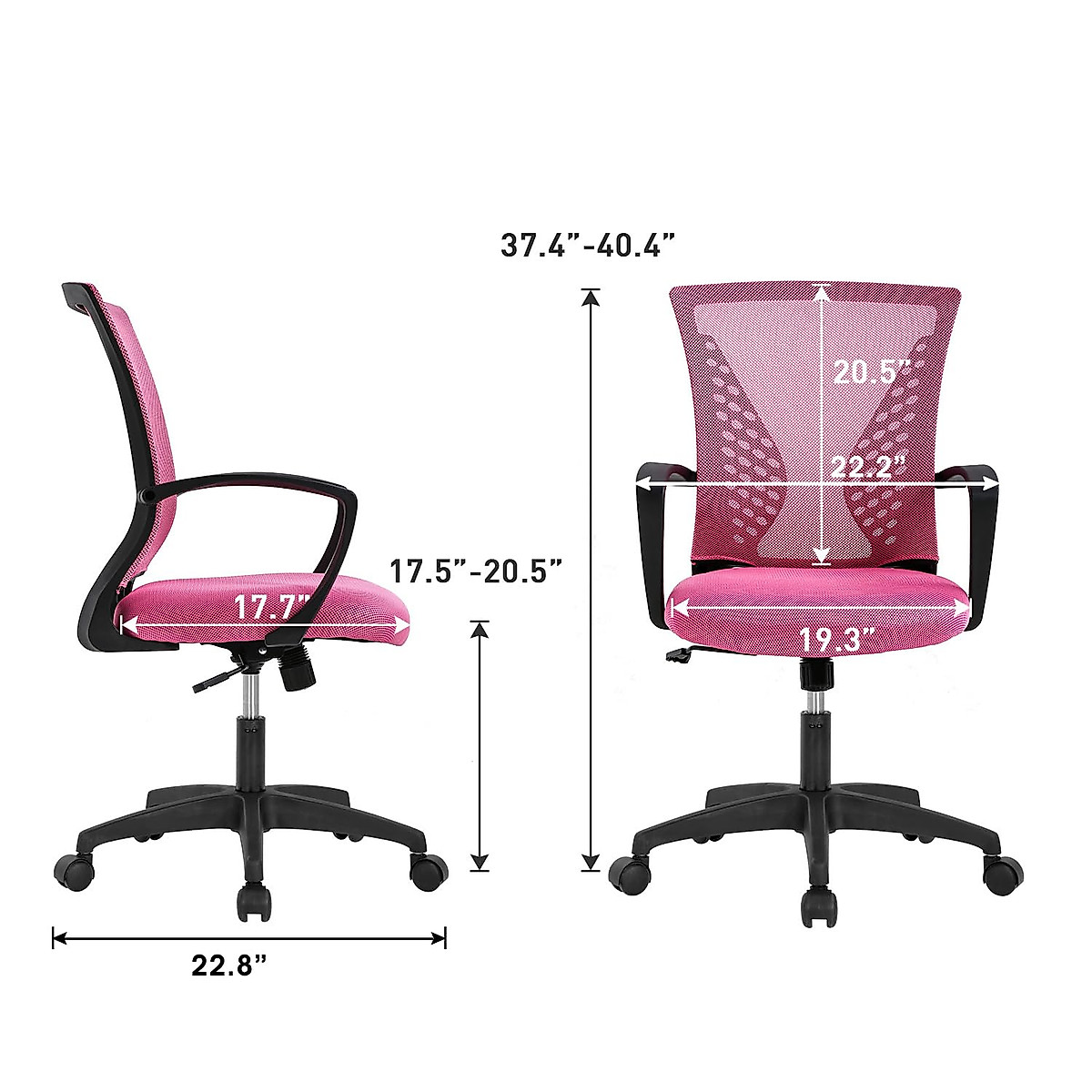 Home Office Chair Mid Back PC Swivel Lumbar Support Adjustable Desk Task Computer Ergonomic Comfortable Mesh Chair with Armrest (Pink)
