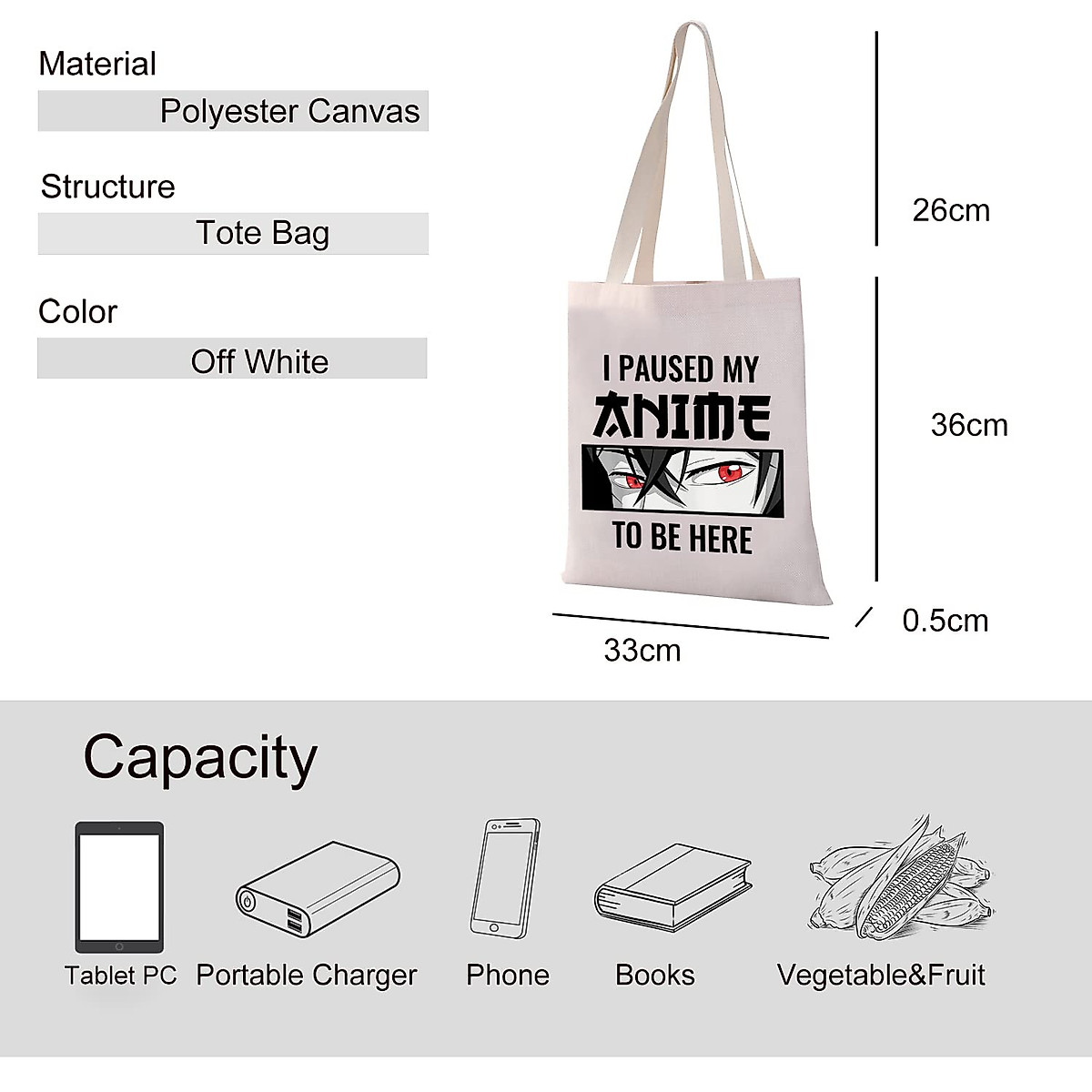 VAMSII Anime Tote Bag I Paused My Anime to be Here Funny Anime Gifts Anime Lover Gifts Shoulder Bag Lover Gifts(Tote Bag)