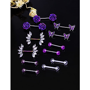 Kadogohno Nipple Rings for Women Nipple Piercing Jewelry 14G Green Rainbow Butterfly Nipple Rings Surgical Steel Screw Nipplerings Nipple Shield Ring Barbell Body Piercing Jewelry Set 9/16 Inch 14mm