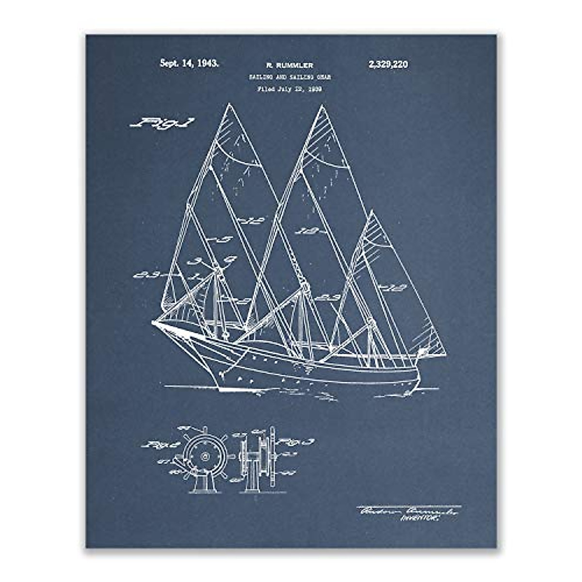 Sailboat Patent Wall Decor - Set of 6 (8x10) sailing art prints