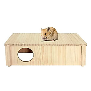 kathson Hamster Wooden Maze Multi-Room Hideouts & Tunnel Exploring Rat Wood House Labyrinth with Removable Wooden Cover for Syrian Gerbils Lemmings Dwarf Mice (Medium （Rectangle）)