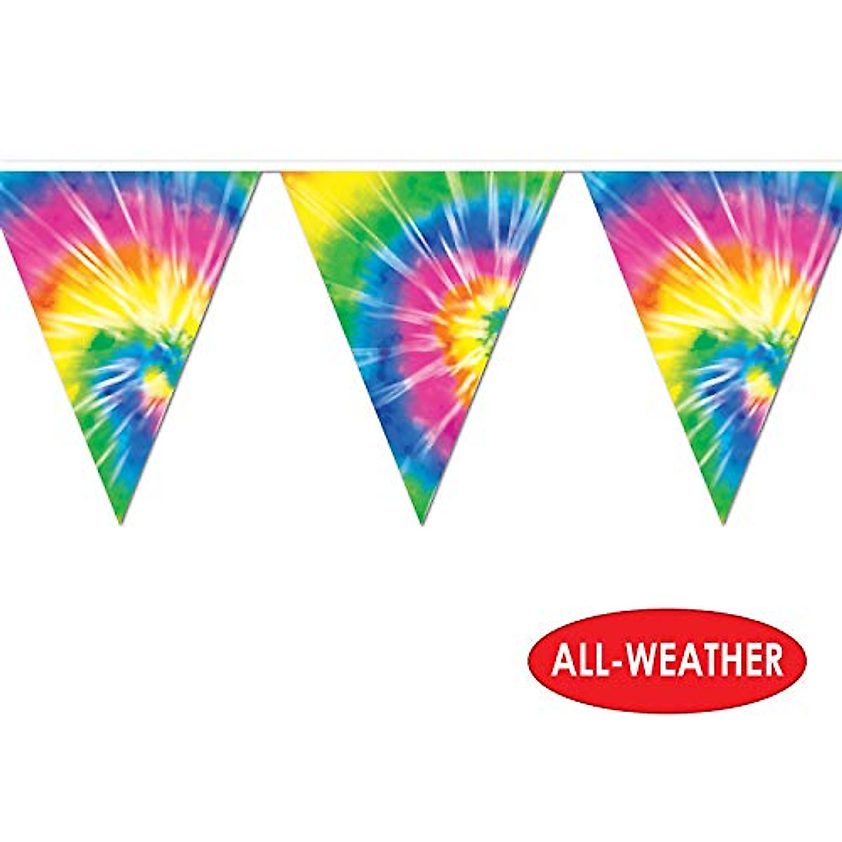 Beistle 1960’s Tie Dyed Pennant Banner – Indoor/Outdoor Hanging Décor For 60’s Theme and Birthday Party Supplies