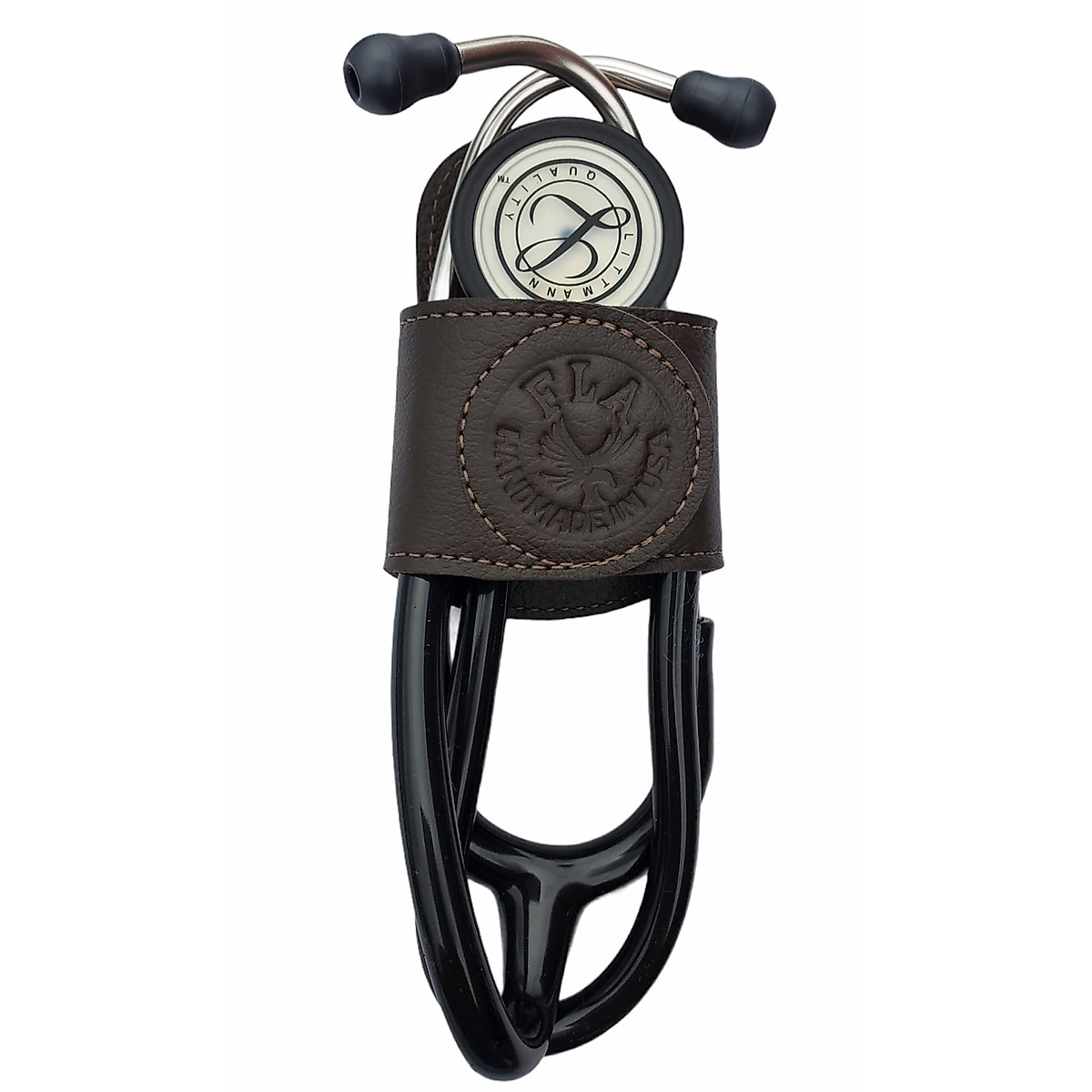 Stethoscope Holder pro with Clip,Handmade in USA Genuine Leather .Perfect for Physicians, Nurses, EMT, Medical Nursing Student (Brown).