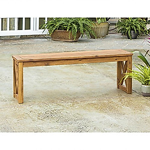 Walker Edison Roanoke Modern Solid Acacia Wood X Frame Outdoor Bench, 52 Inch, Brown
