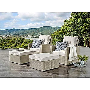 Alaterre Furniture Canaan All-Weather Wicker Outdoor Armchair w/ Cushions & Pillow Seat Tufted Back, Resin Wicker & RustProof Aluminum Powder Coated Frame, Cream, Weatherproof Patio/Deck Furniture Set