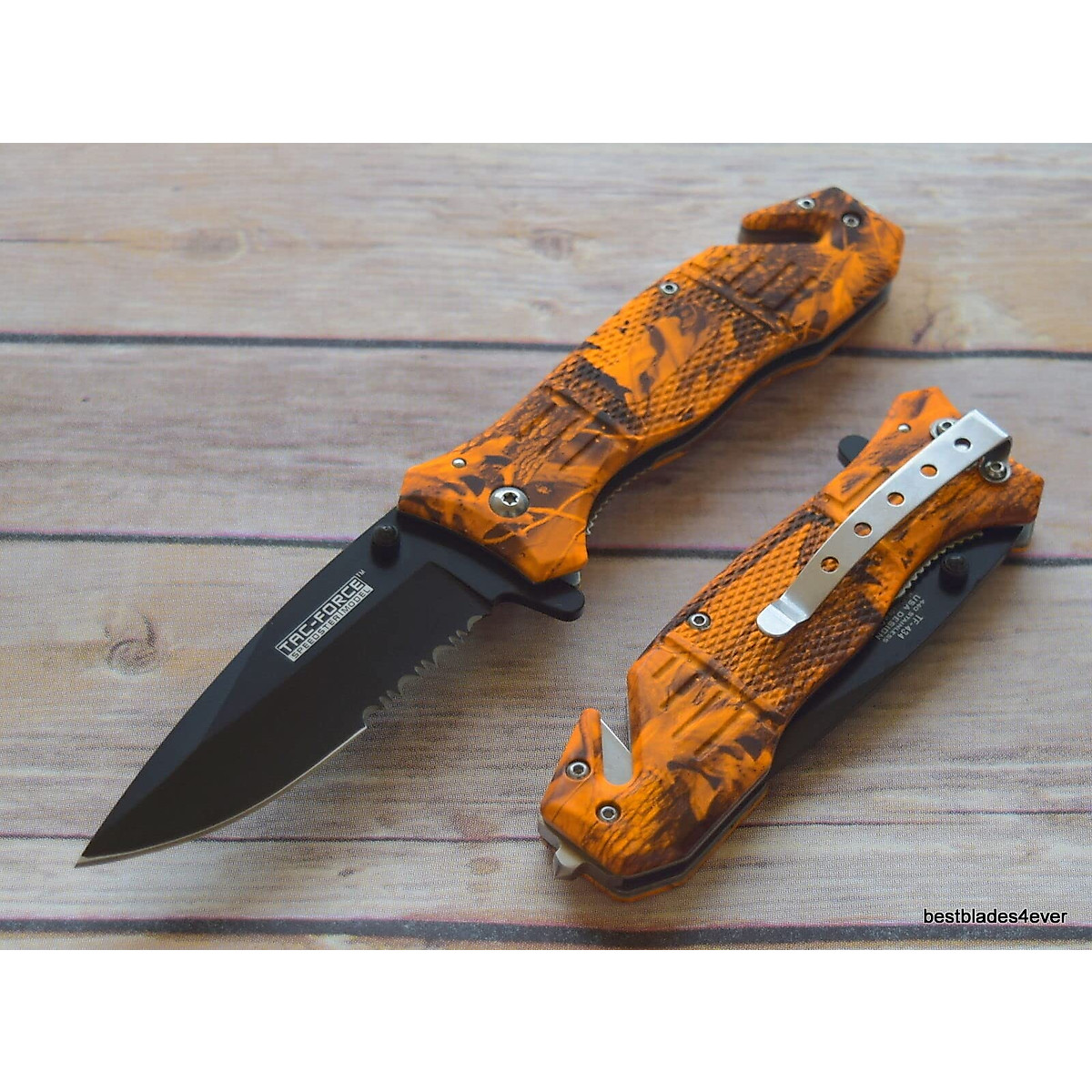 8 Inch Overall Tactical Rescue Stainless Steel Open Folding Pocket Knife With Clip Outdoor Survival Hunting Knife for Camping by Survival Steel