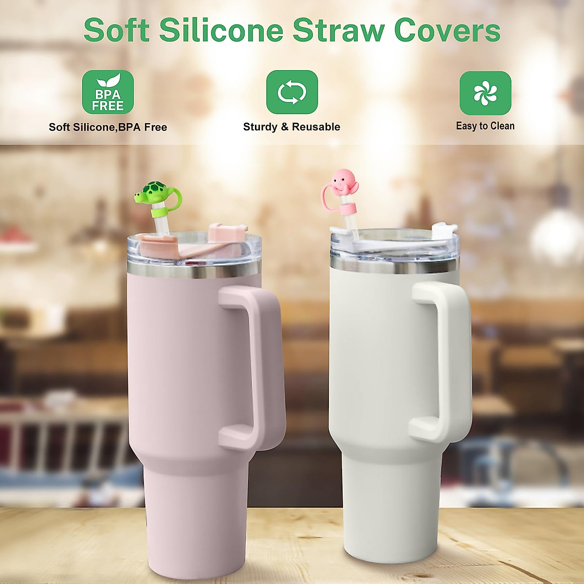 VVAYHUA 6Pcs Straw Covers Cap for Stanley Cup, Cute Animals Straw Topper Compatible with Stanley Cup & Simple Modern, Silicone Straw Tips 0.4in/10mm for Stanley Accessories