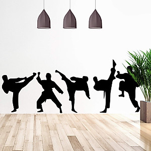 Amaonm Creative Vinyl Sport Taekwondo Wall Decor Taekwondo Player Silhouette Wall Decals Removable DIY Baby Nursery Bedroom Living Room Home Wall Stickers Murals Wall Art 17"x51"