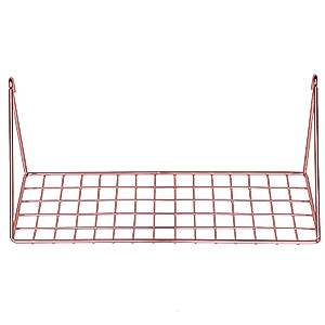 Simmer Stone Wall Grid Shelf, Wire Metal Hanging Rack for Wall Display & Storage, Size 11.8x4.3x4.7 inch (LxWxH), Rose Gold