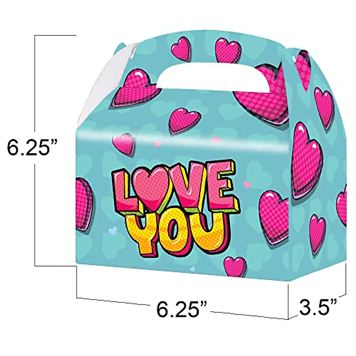 ArtCreativity Valentines Day Treat Boxes, Set of 12, Cardboard Paper Valentines Candy Boxes with Carry Handles, Themed Party Favor Boxes, Valentines Goodie Bags for Sweets, Toys, Gifts, and More