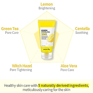 SECRETKEY Lemon Sparkling Peeling Gel, Deep Cleansing, Exfoliation, Skin Moisturization, Low Irritation for Sensitive Skin fl. 4.05 oz / 120 ml, Vitamin C and Refreshing Carbonated Water Synergy