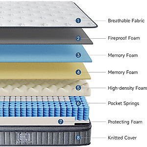 IEI Queen Mattress 12 inch, Memory Foam Mattress with Pocket Springs, Hybrid Mattress Queen Size in a Box, Medium Firm, Pressure Relief & Motion Isolation, CertiPUR-US Certified, 365-Night Trial
