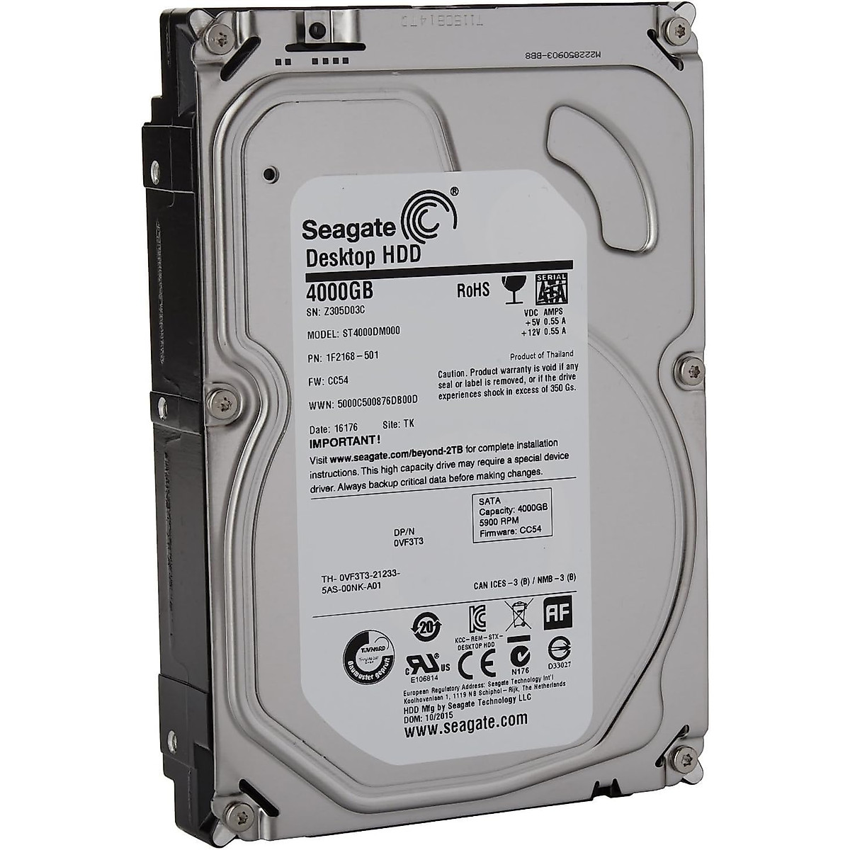 Seagate SATA 6Gb/s 3.5-Inch 4TB Desktop HDD (ST4000DM000) (Renewed)