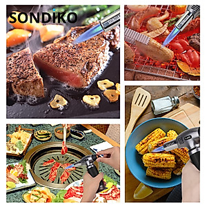 Sondiko Culinary Butane Torch, Black and Gray SP400, Fit All Small Butane Tanks with Safety Lock and Adjustable Flame for Desserts, Creme Brulee(Butane Gas Not Included)