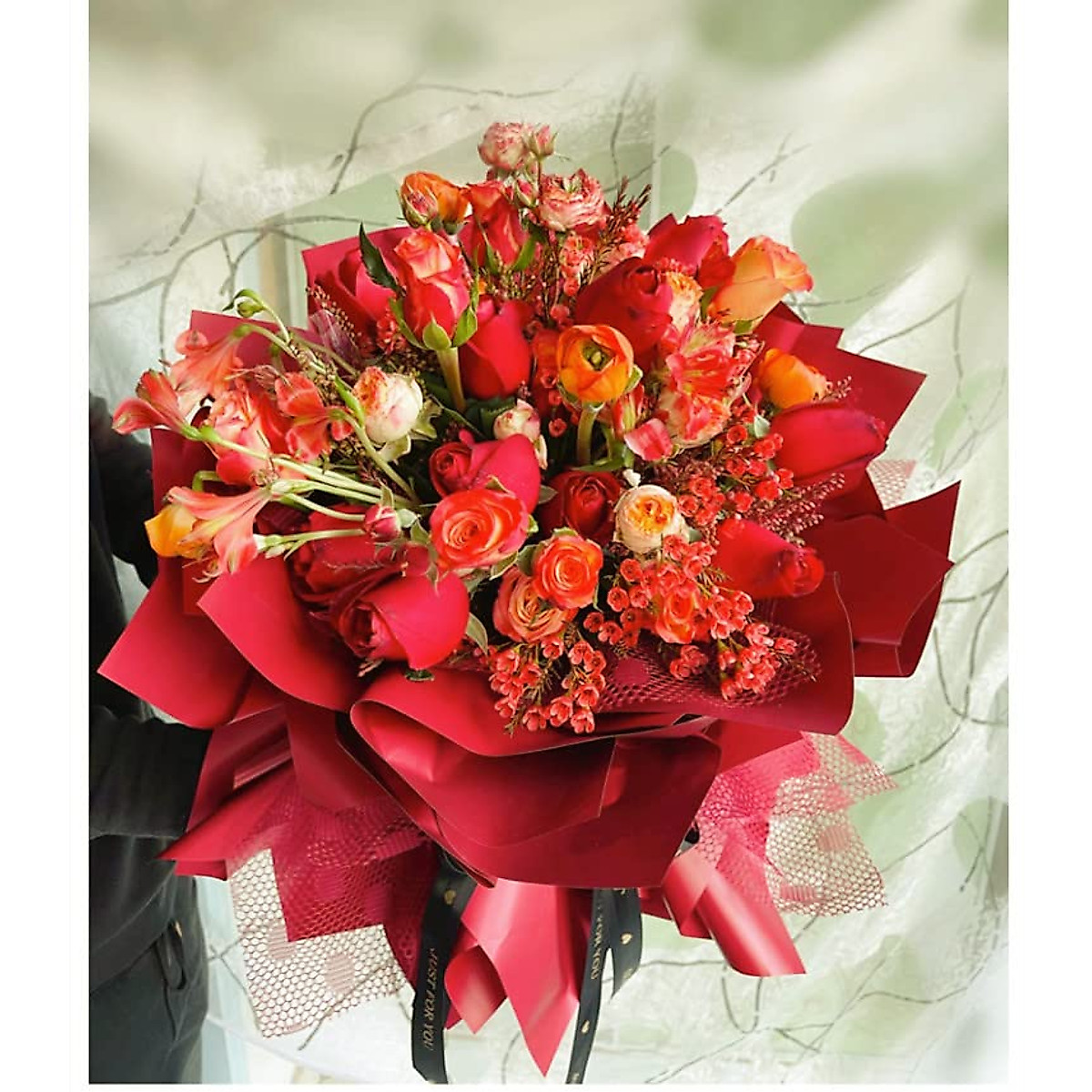 XICHEN 20 Sheets/Korean style waterproof Colors Flower Wrapping Paper,Florist Bouquet Paper,DIY Crafts,gift wrapping paper ouya paper58 x 58cm/22.8x 22.8 inch (Red)