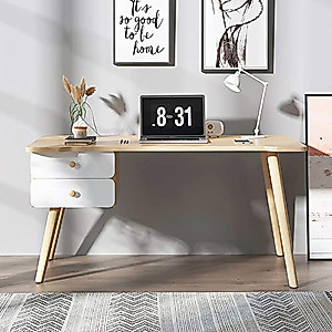 Simple Computer Desk with 2 Drawers,Wooden Study Writing Desk Home,Modern Style Sturdy Pc Laptop Table for Home Office Workstation