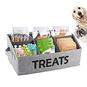 Brabtod Dog Storage Organizer,Dog Treat Container Bin,Collapsible Fabric Storage Box for Pet Treats with removable dividers,Dog Stuff Container for Dog Treats Stick/Pet Canned Food/Packaged Snacks