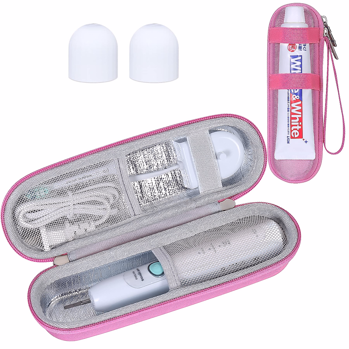 khanka Hard Electric Toothbrush Travel Case with 2 Pack Toothpaste Cap, Compatible with Philips Sonicare ProtectiveClean 4100 5100 5300 6100 6500, Holds Oral-B Pro 1000 3000 5000 6000 (Pink)
