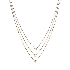 Triple Strand Necklace 16_? Ss 17_? Yellow Gold Plated Ss 18_? 14k Rose Gold Plated Ss Strands Jewelry for Women