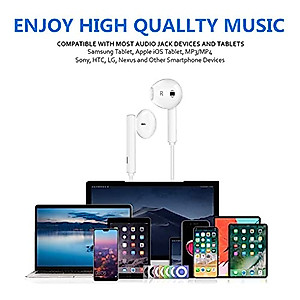 [Apple MFi Certified] Apple Earbuds/Headphone/Earphones with 3.5mm Wired Headphone Wired Earbud with Microphone Compatible with iPhone, iPod, iPad, MP3, Huawei, Samsung,White