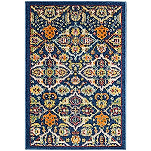 Nourison Allur Persian Navy Multicolor 2' x 3' Area -Rug, Easy -Cleaning, Non Shedding, Bed Room, Living Room, Dining Room, Kitchen (2x3)