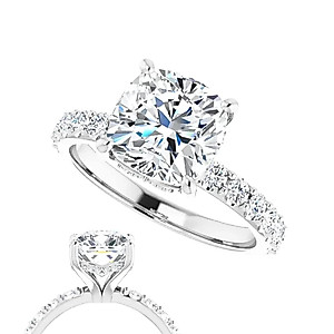 14K Gold Handmade 3 CT Cushion Cut VVS1 Colorless Moissanite Engagement Ring for Women Bridal Set Moissanite Wedding Ring for Gifts (White Gold, 6)